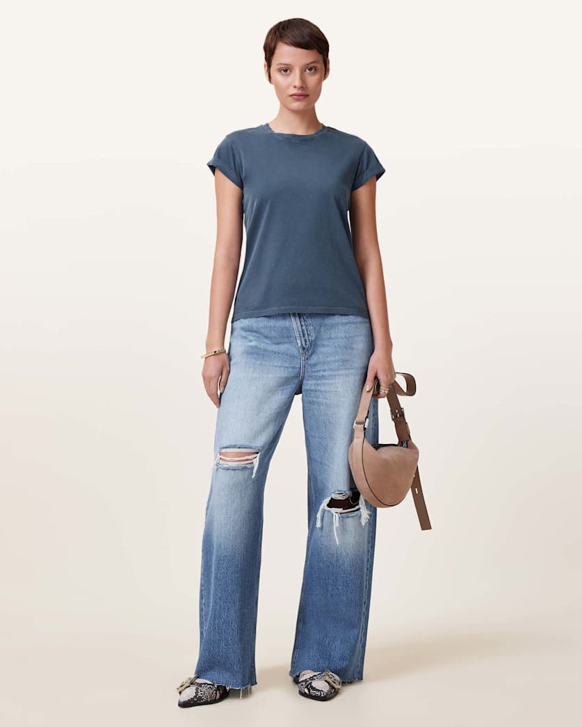 Anna Crew Neck T-Shirt OYSTER BLUE | ALLSAINTS
